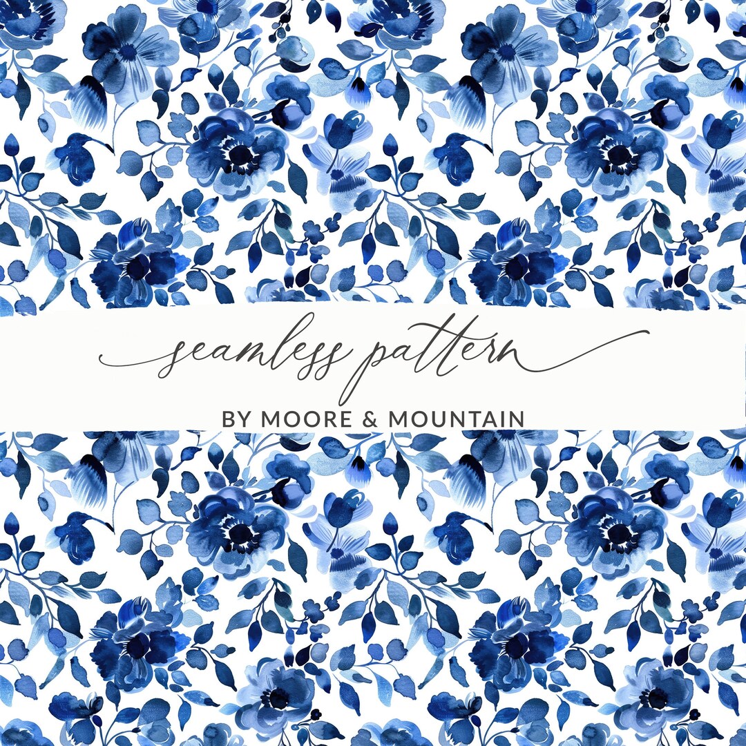 Blue Chinoiserie Repeating Background Indigo Blue Watercolor Floral ...