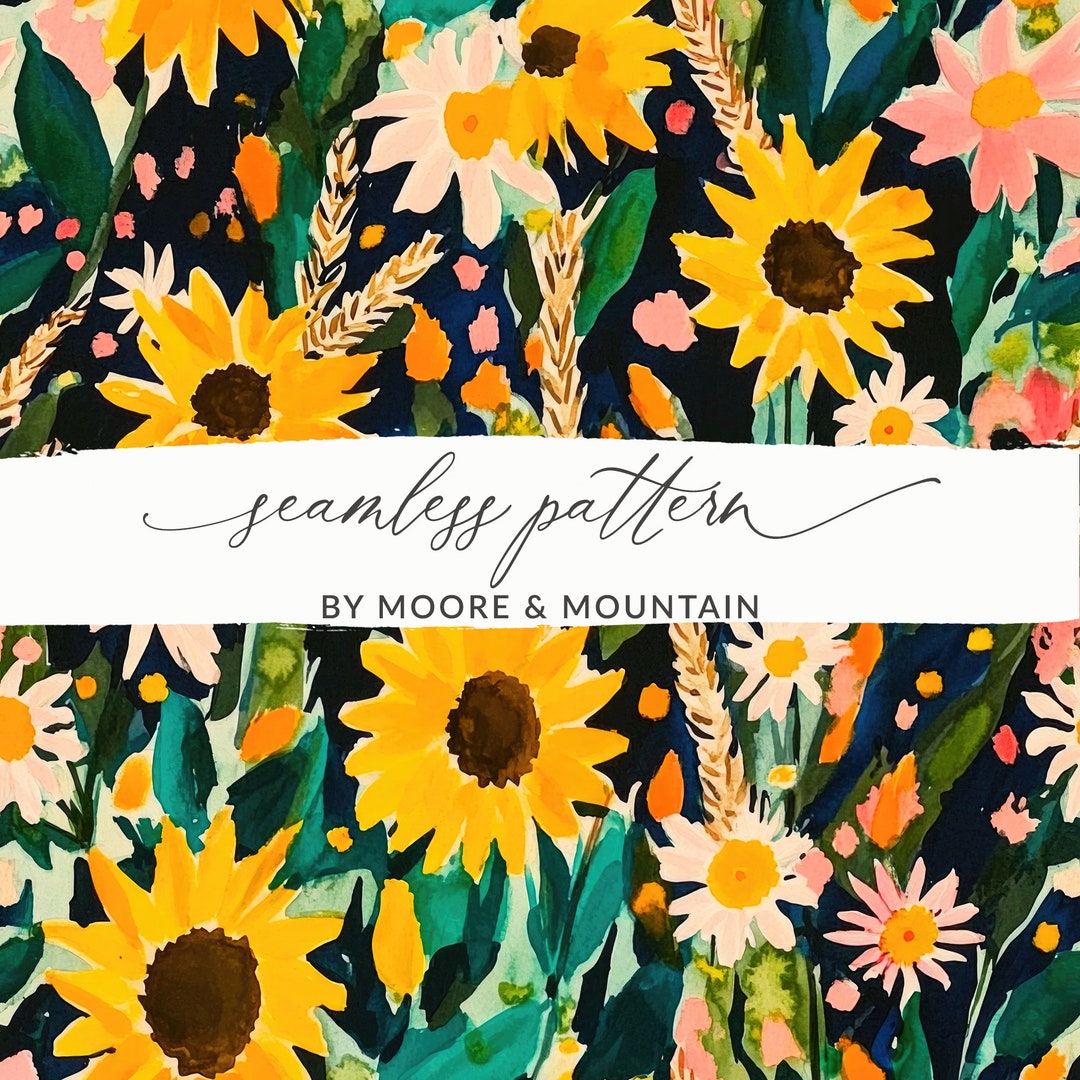 Fall Sunflower Seamless Acrylic Floral Pattern, Impasto Sunflower ...