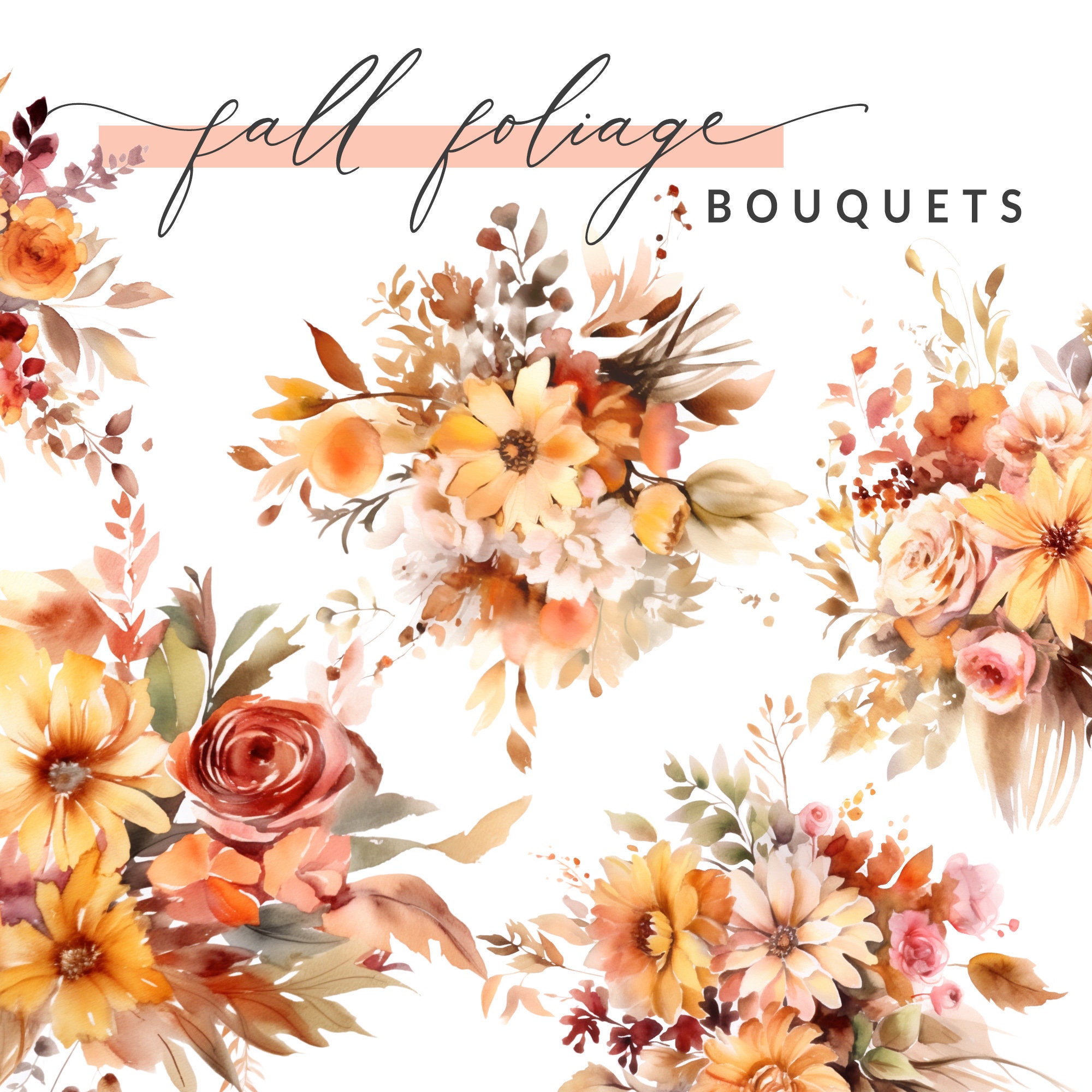 Fall Floral Clipart, Watercolor Autumn Florals, Autumn Flower Bouquets ...