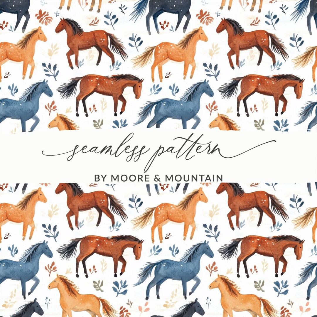 Watercolor Horse Seamless Pattern, Farmhouse Animal Print (digital ...