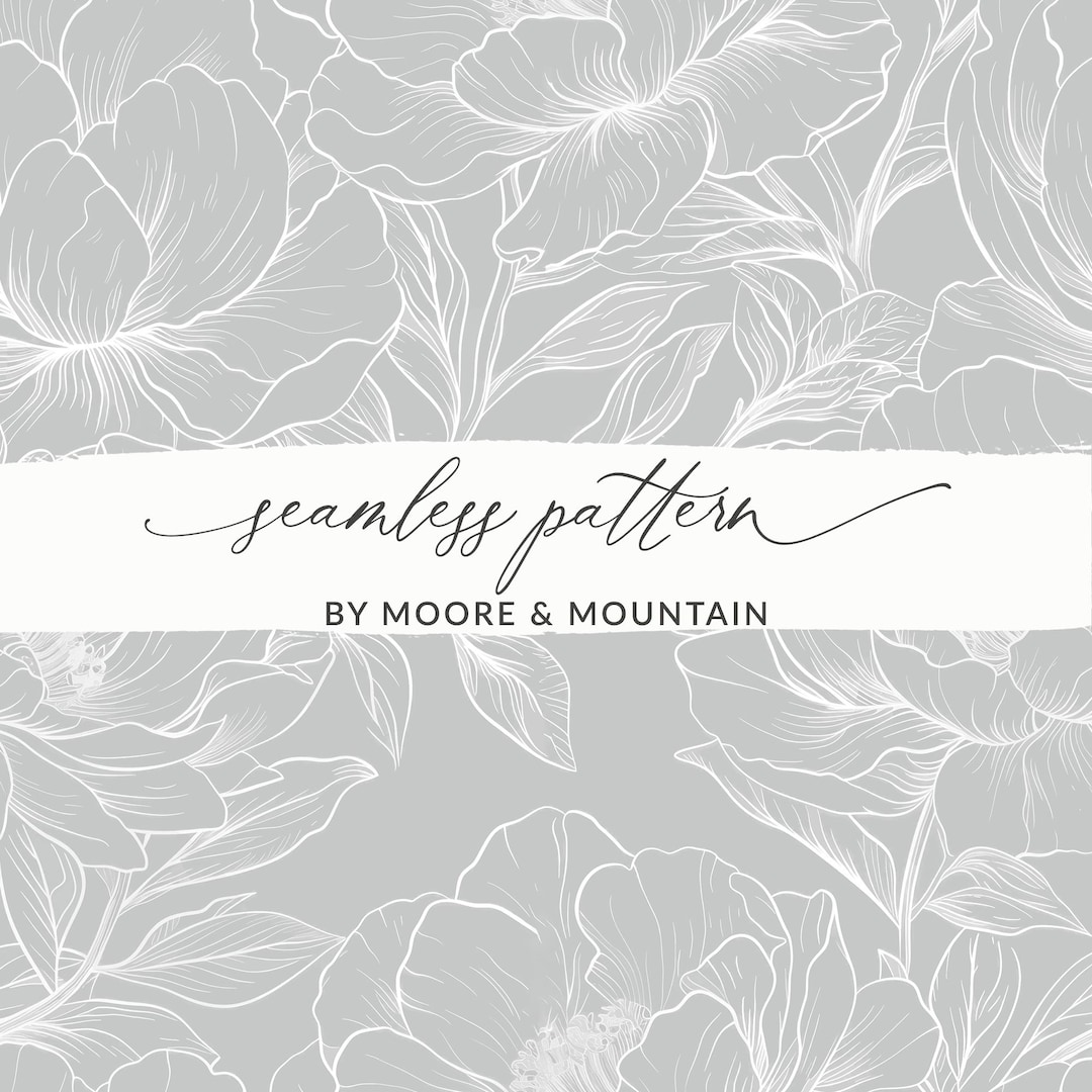 Gray Line Art Floral Blossom Line Art Seamless Background Pattern ...