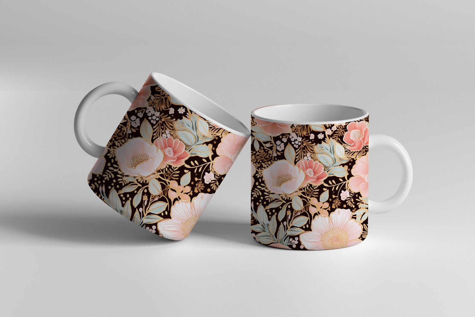 Seamless Pink and Gold Floral Pattern, Seamless Pink and Black Flower ...