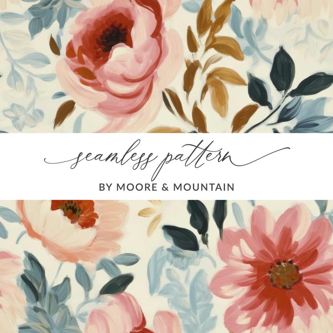 Moody Floral Pattern, Oil Painted Flowers Background, Artistic Floral Seamless Pattern ...
