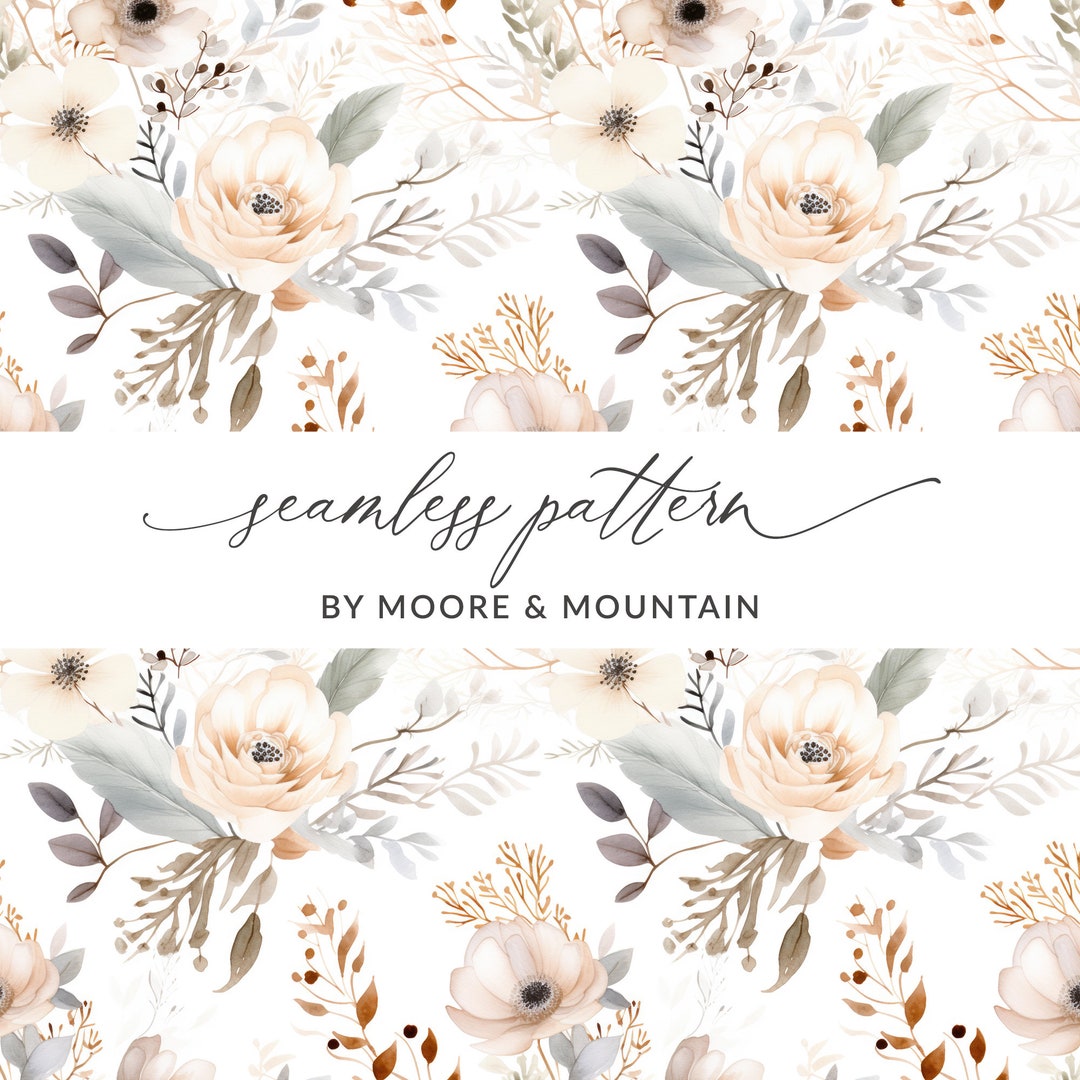 Watercolor Neutral Winter Floral Pattern, Seamless Winter Neutral ...