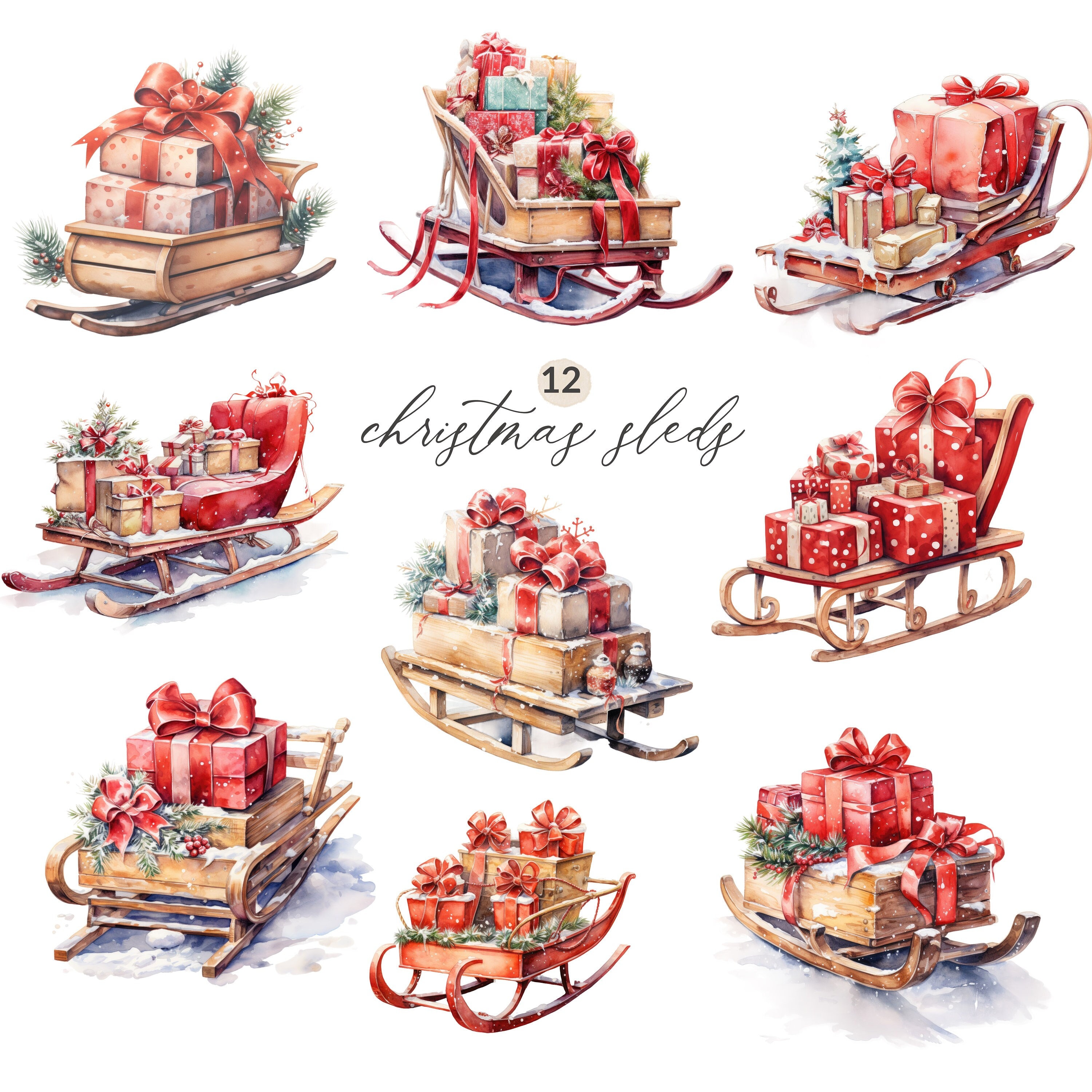Christmas Sled With Presents PNG Watercolor Sled With - Etsy