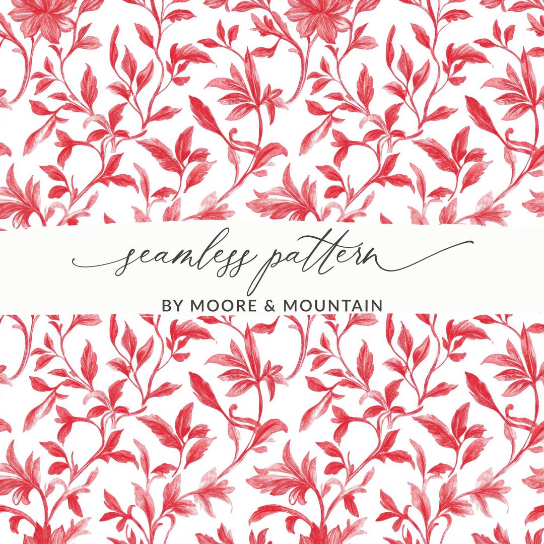 Red Christmas Toile Floral Pattern, Vintage Digital Paper (seamless ...