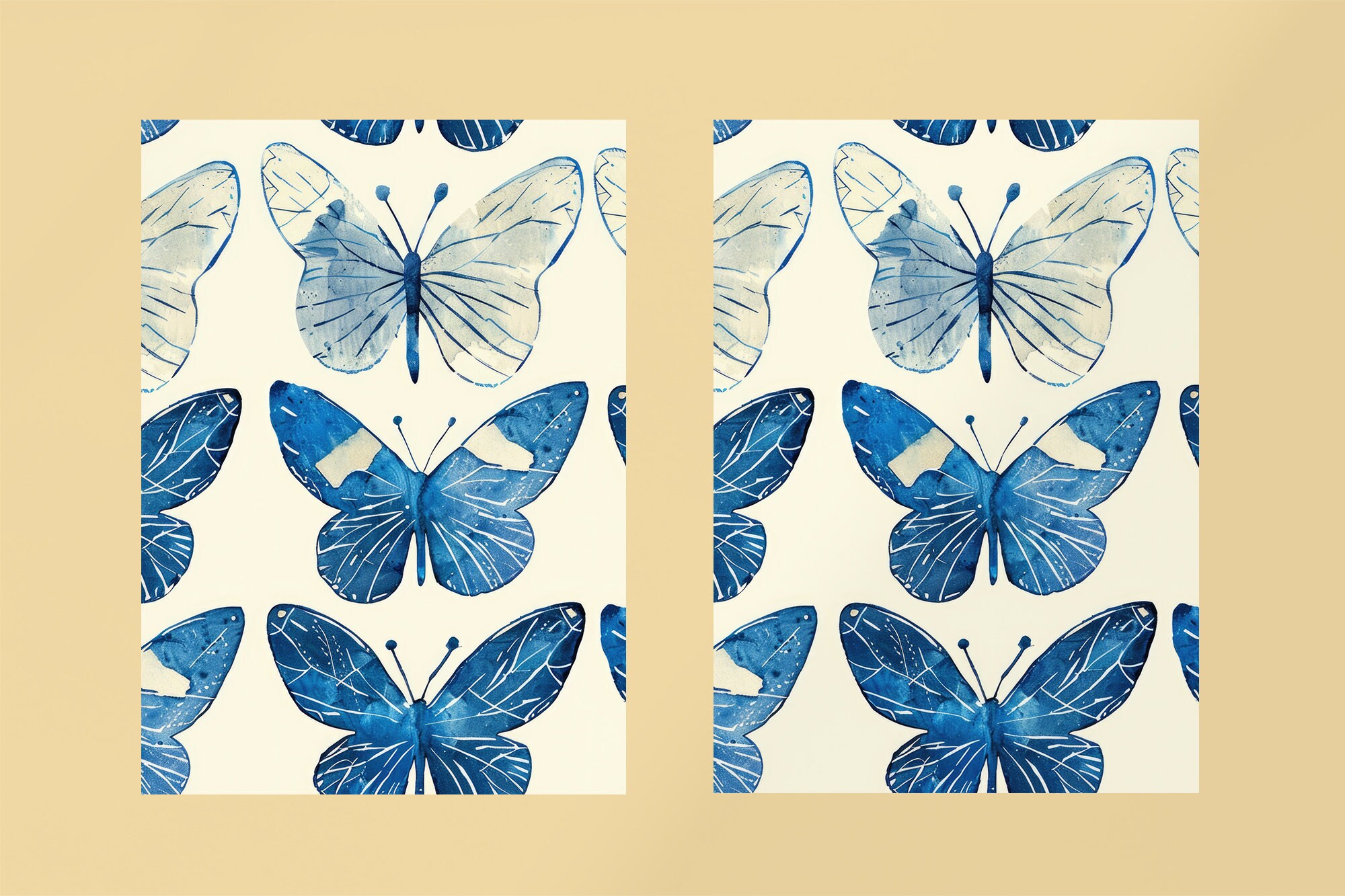 Blue Butterflies Seamless Pattern, Watercolor Butterflies Pattern, Inky ...