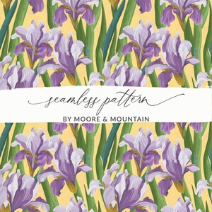 Seamless Iris Background, Spring Iris Repeating Pattern, Purple and ...