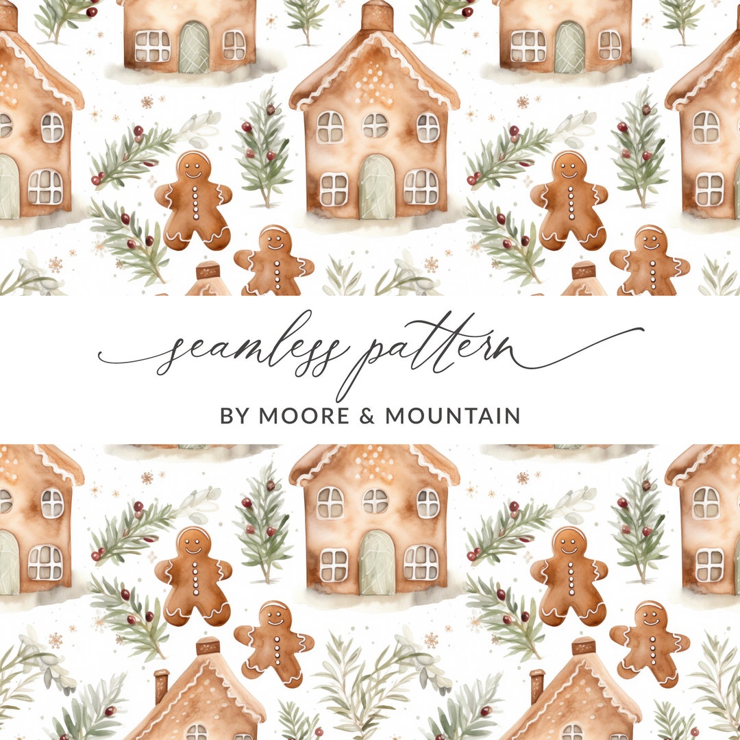 Seamless Gingerbread Man Pattern, Gingerbread House Background Pattern ...