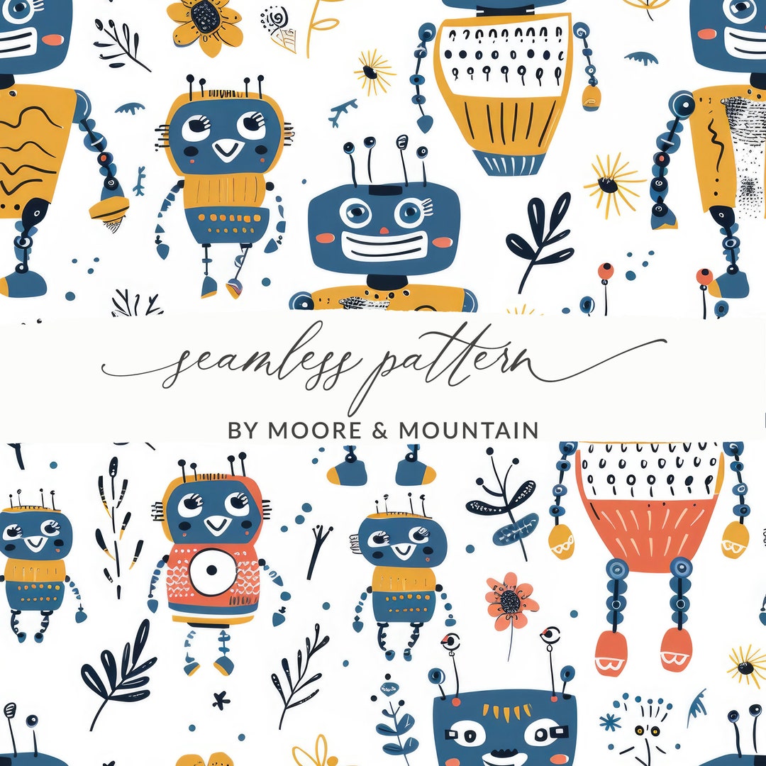 Seamless Background Pattern for Boys, Robot Background Pattern Seamless ...