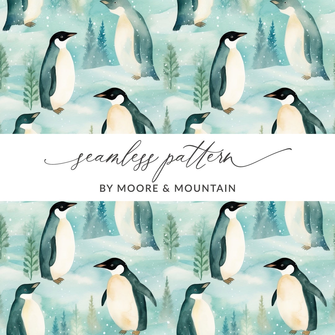 Blue Watercolor Penguin Pattern Seamless Penguin Watercolor Pattern ...