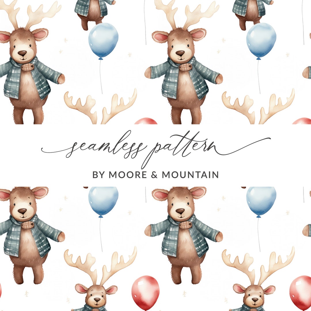 Seamless Moose Pattern, Moose Repeating Background Pattern, Cute Moose ...