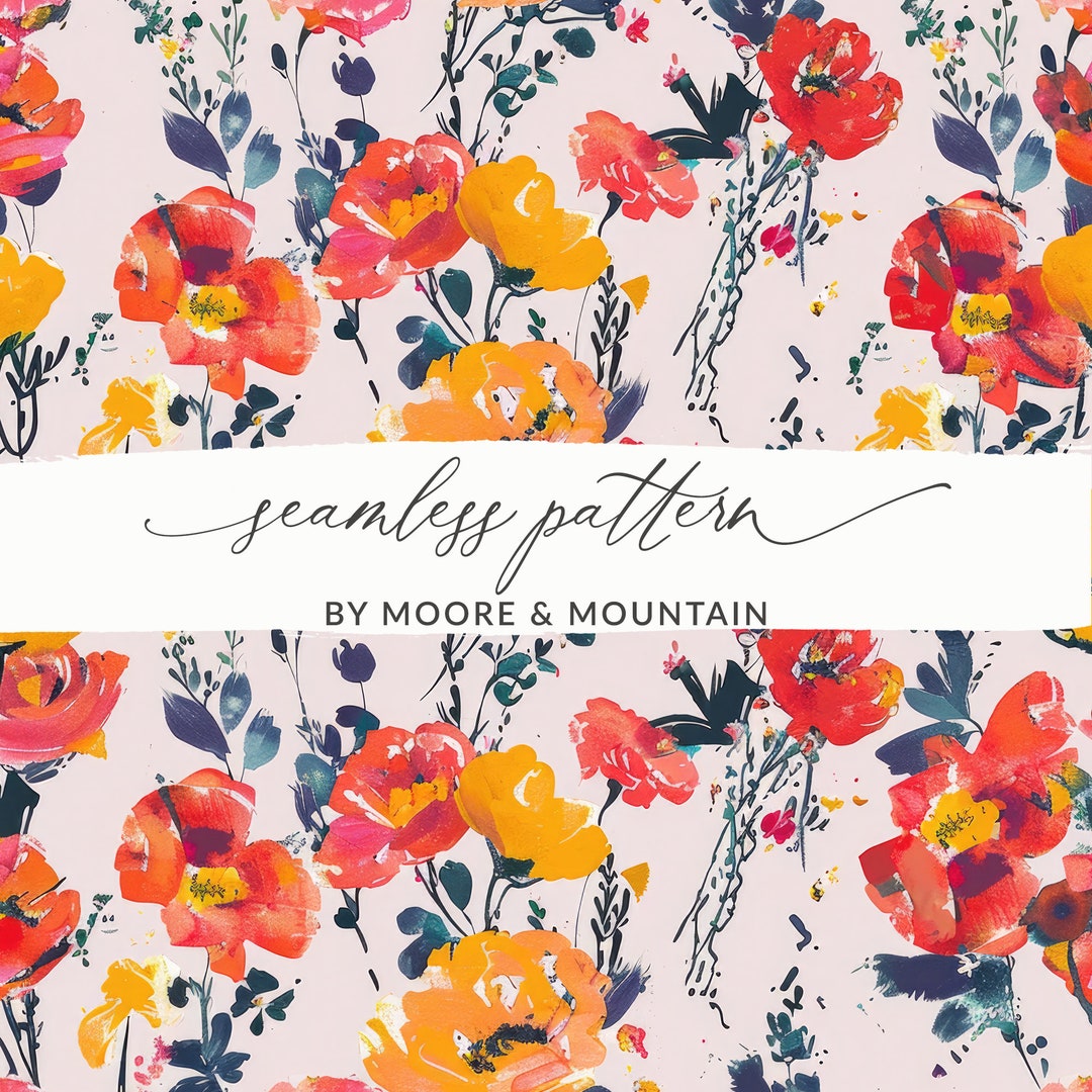 Red and Yellow Flower Background, Repeating Painted Floral Pattern ...