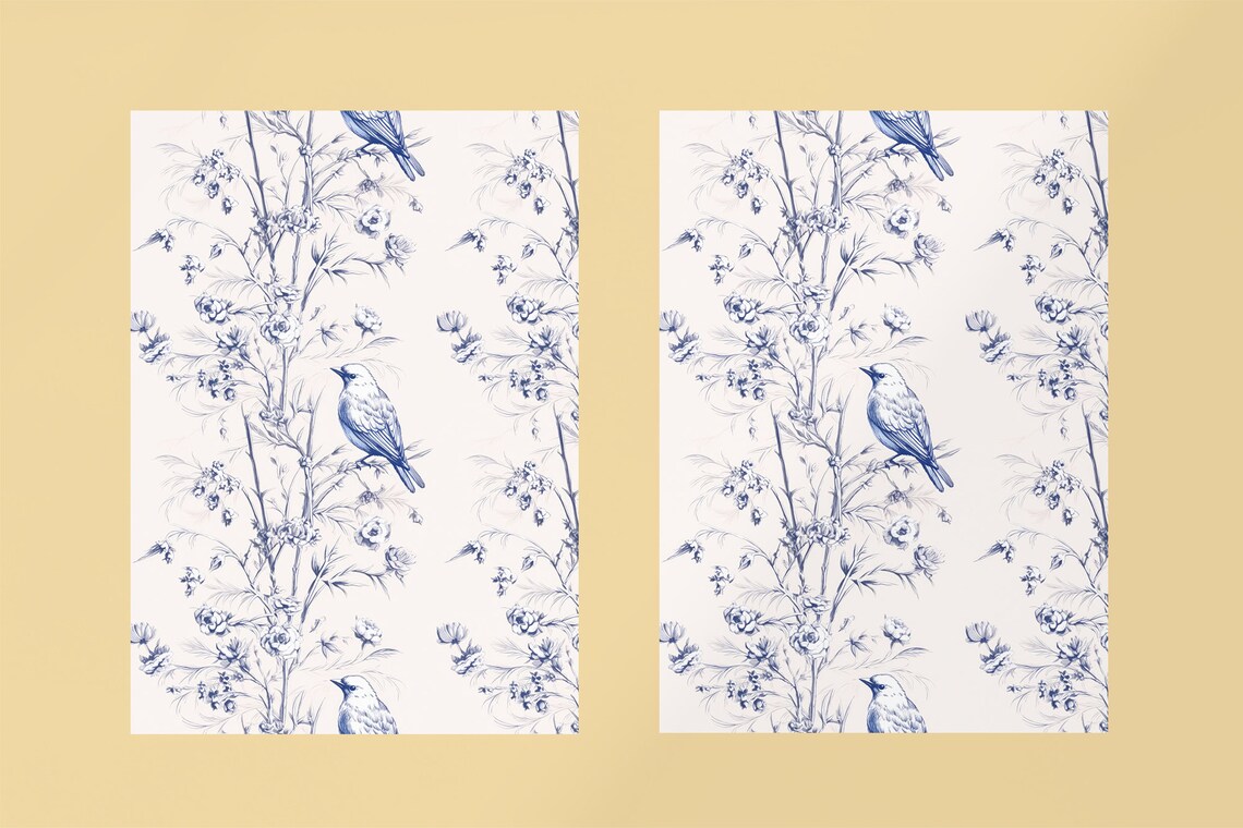 Seamless Chinoiserie Pattern Blue Chinoiserie Floral Pattern With Bird Chinoiserie Delicate ...