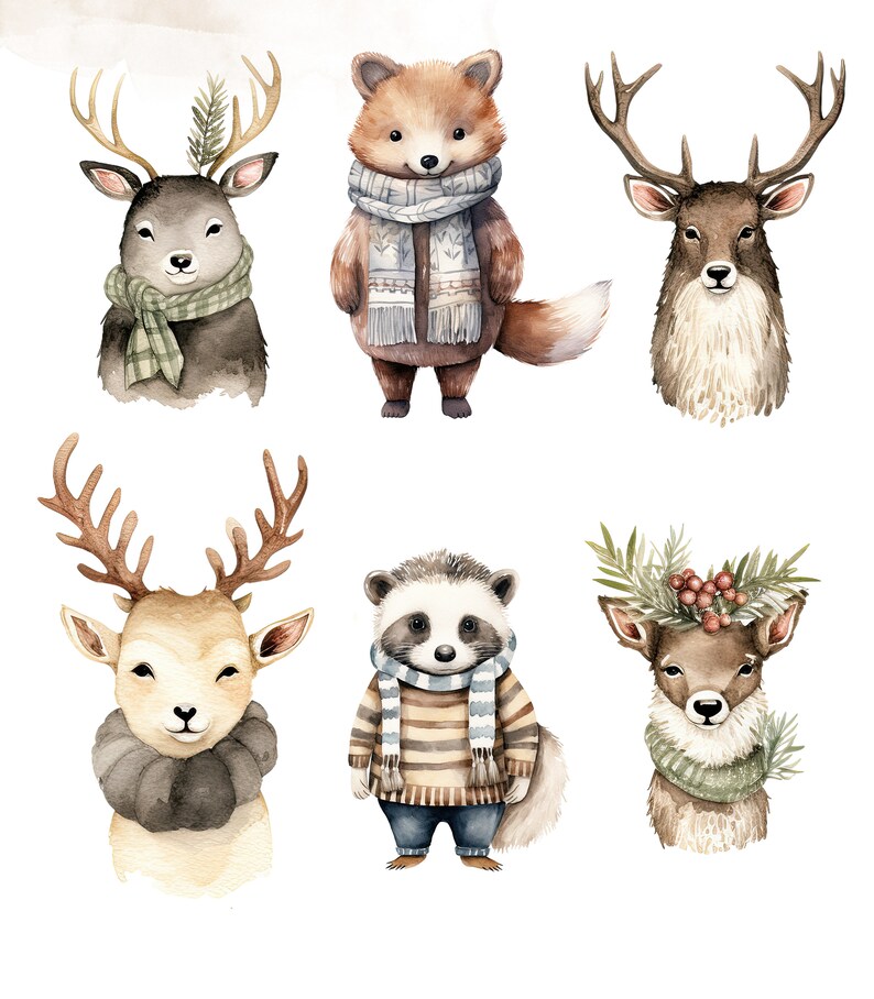 30 Watercolor Winter Animals Clipart, Winter Animals in Sweaters ...