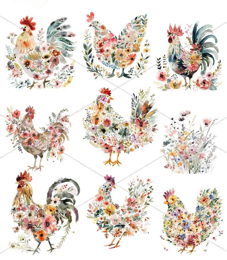 Watercolor Chickens Clipart Set, Painted Chicken Clip Art PNG Images ...