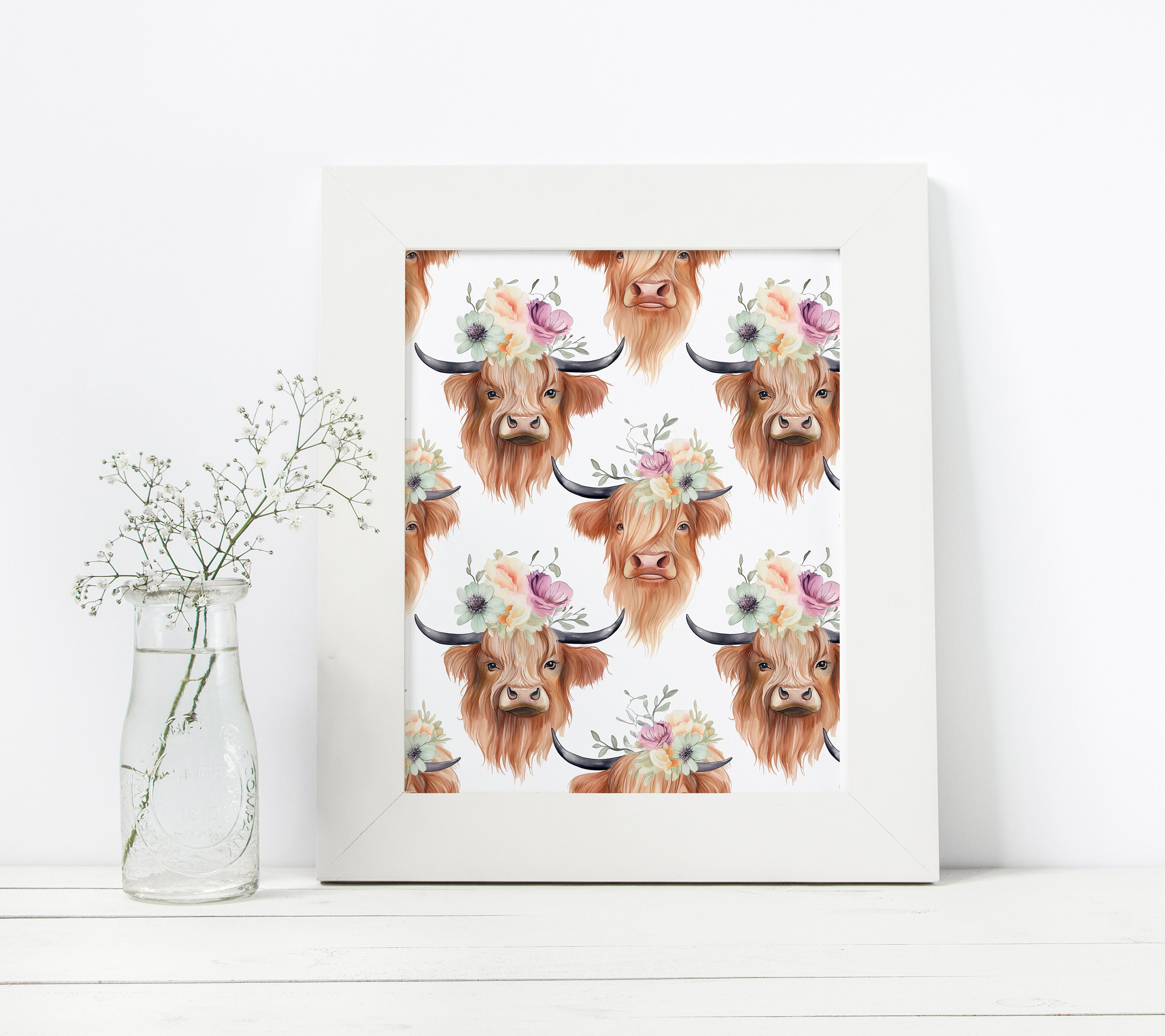 Seamless Highland Cow File Boho Highland Cow Digital Paper - Etsy