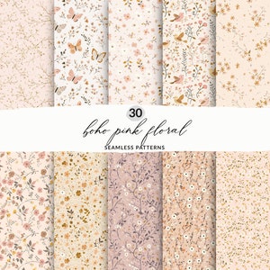 30 Boho Pink Floral Patterns Dusty Pink Flower Backgrounds Tiling Boho ...