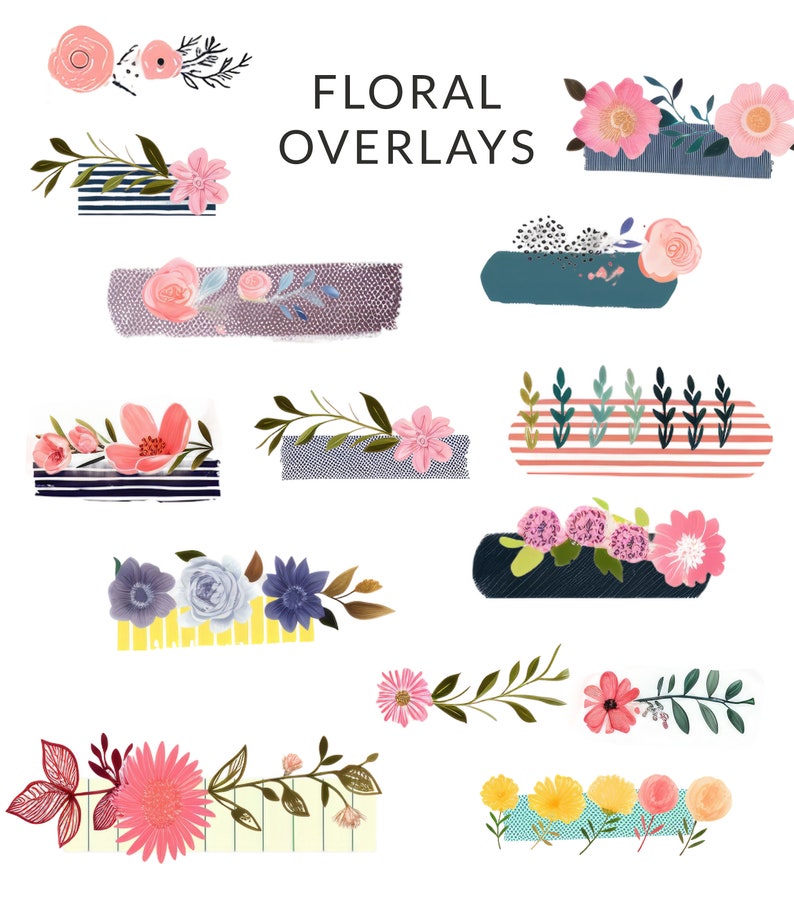 Watercolor Washi Tape Clipart Collection, Striped Washi Tape PNG Floral ...