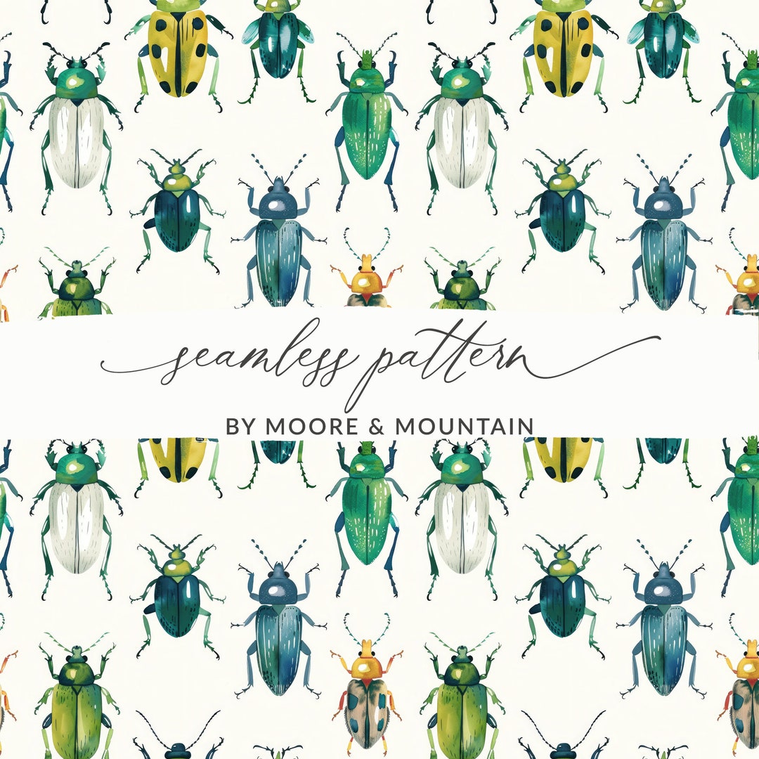 Seamless Bug Pattern Watercolor Bugs Seamless Pattern, Cute Beetles ...
