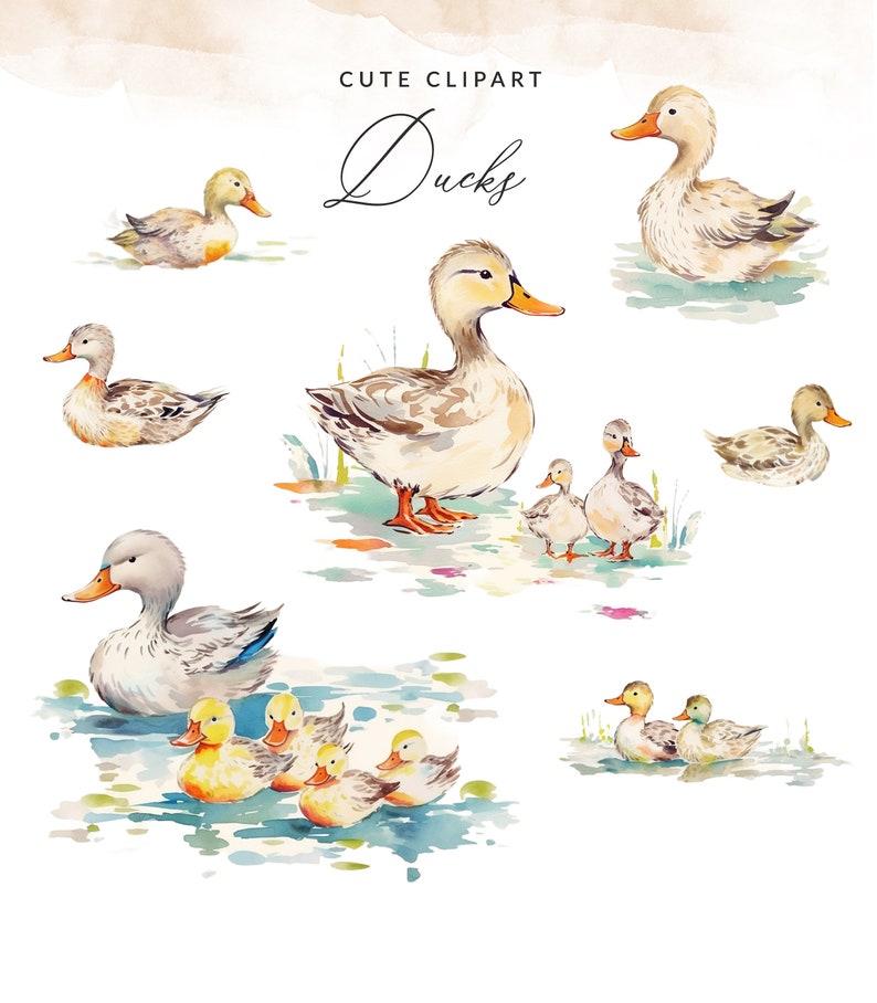 Cute Watercolor Ducks Clipart, Painted Ducks PNG, Duck Clipart, Duck ...