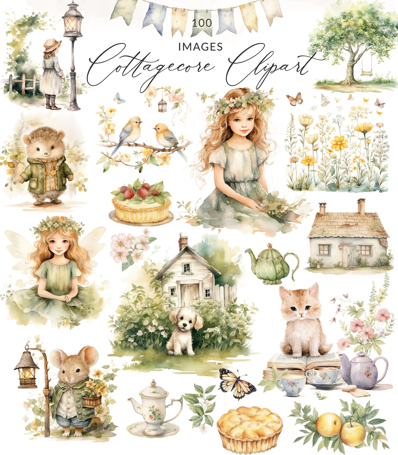 100 Cottagecore Clipart, Watercolor Cottagecore Clipart, Treehouse ...