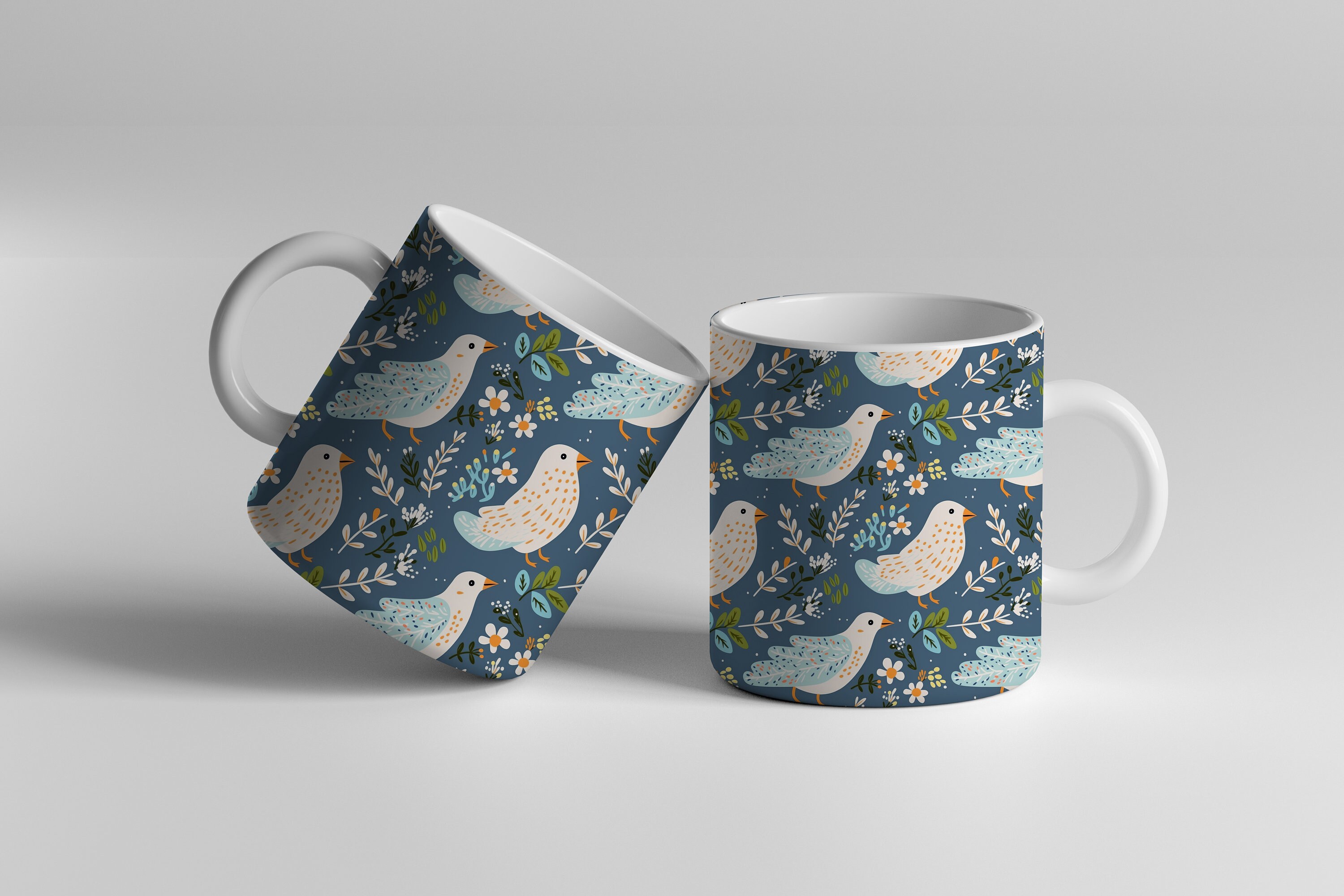 Navy Blue Bird Pattern Illustrated Cute Blue Bird Background - Etsy