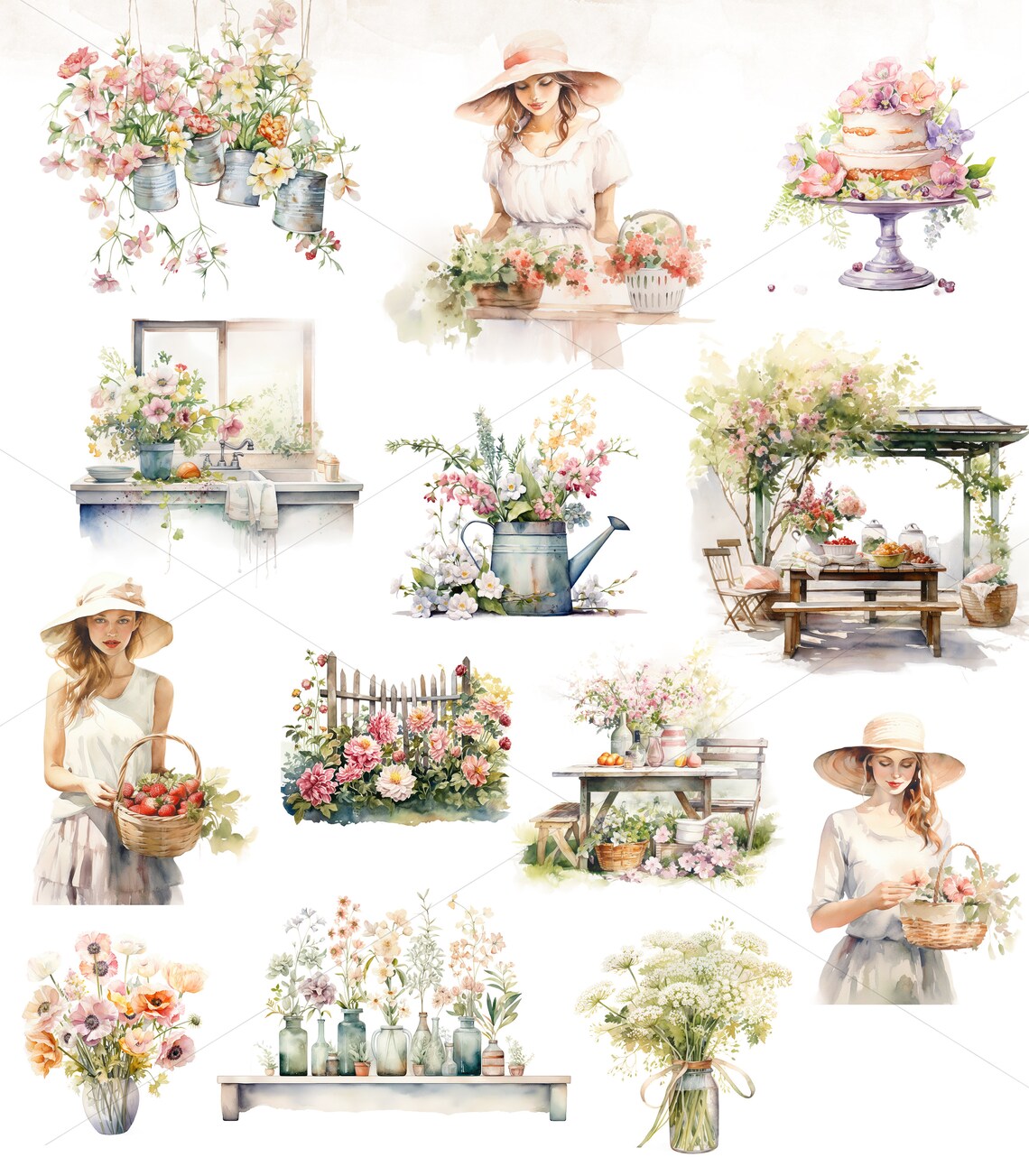 50 Spring Clipart Collection, Spring Watercolor Clipart Collection ...