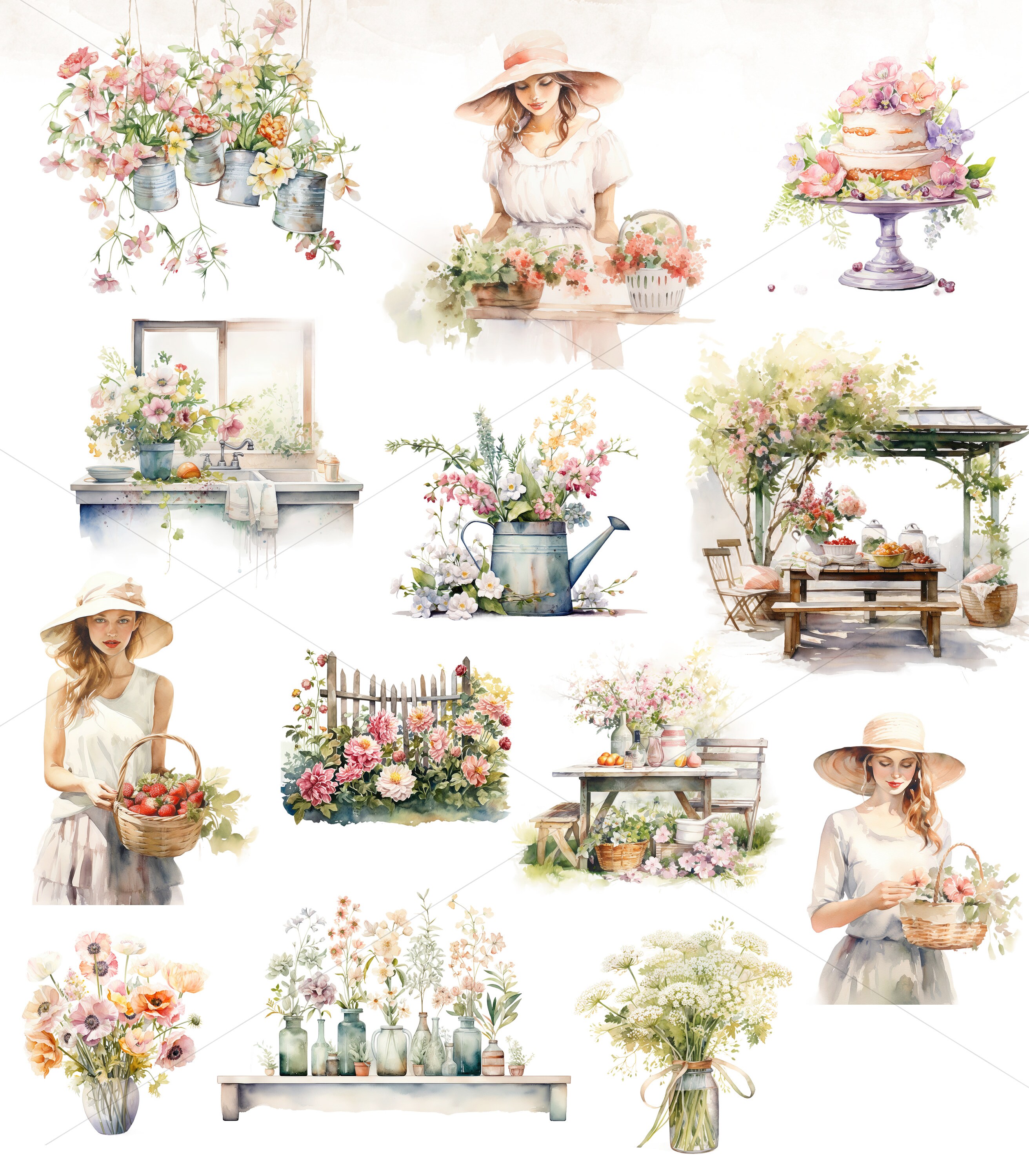 50 Spring Clipart Collection, Spring Watercolor Clipart Collection ...