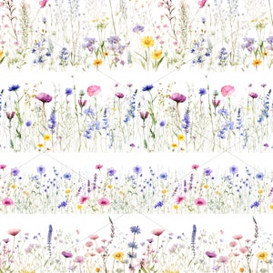 30 Seamless Wildflower Borders, Seamless Meadow Borders, Seamless ...
