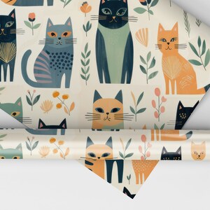Mad Cat Digital Paper, Illustrated Cats Seamless Background Pattern ...