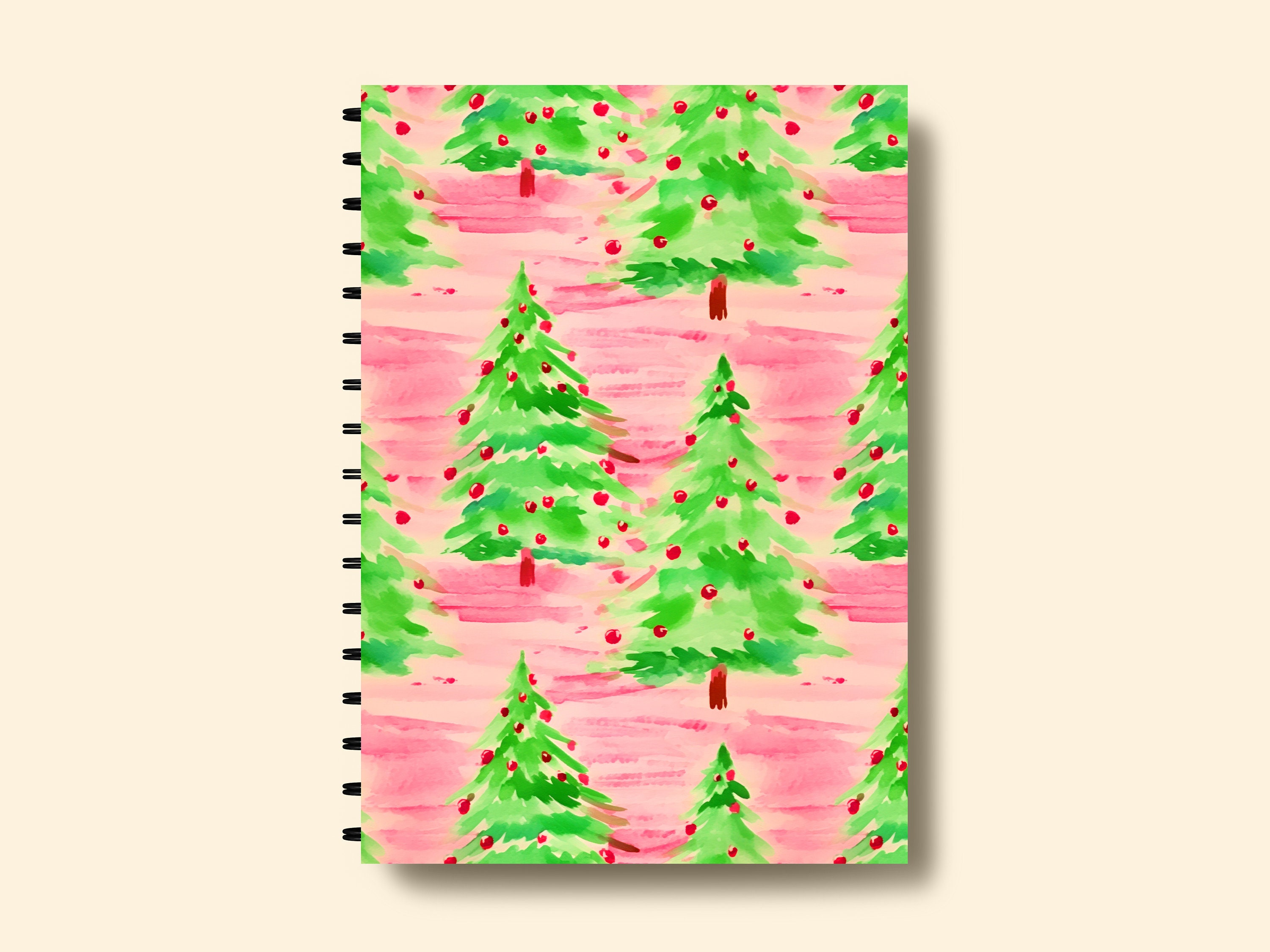 Watercolor Christmas Tree Preppy Pattern, Pink Christmas Tree Seamless ...