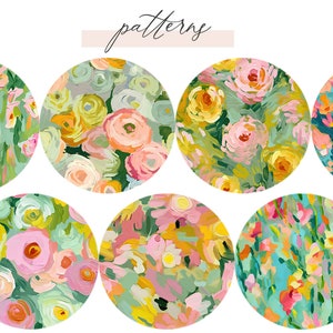 30 Painted Blooms Spring Pattern Set, Seamless Painted Spring Floral ...