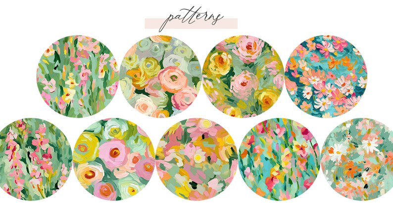 30 Painted Blooms Spring Pattern Set, Seamless Painted Spring Floral ...