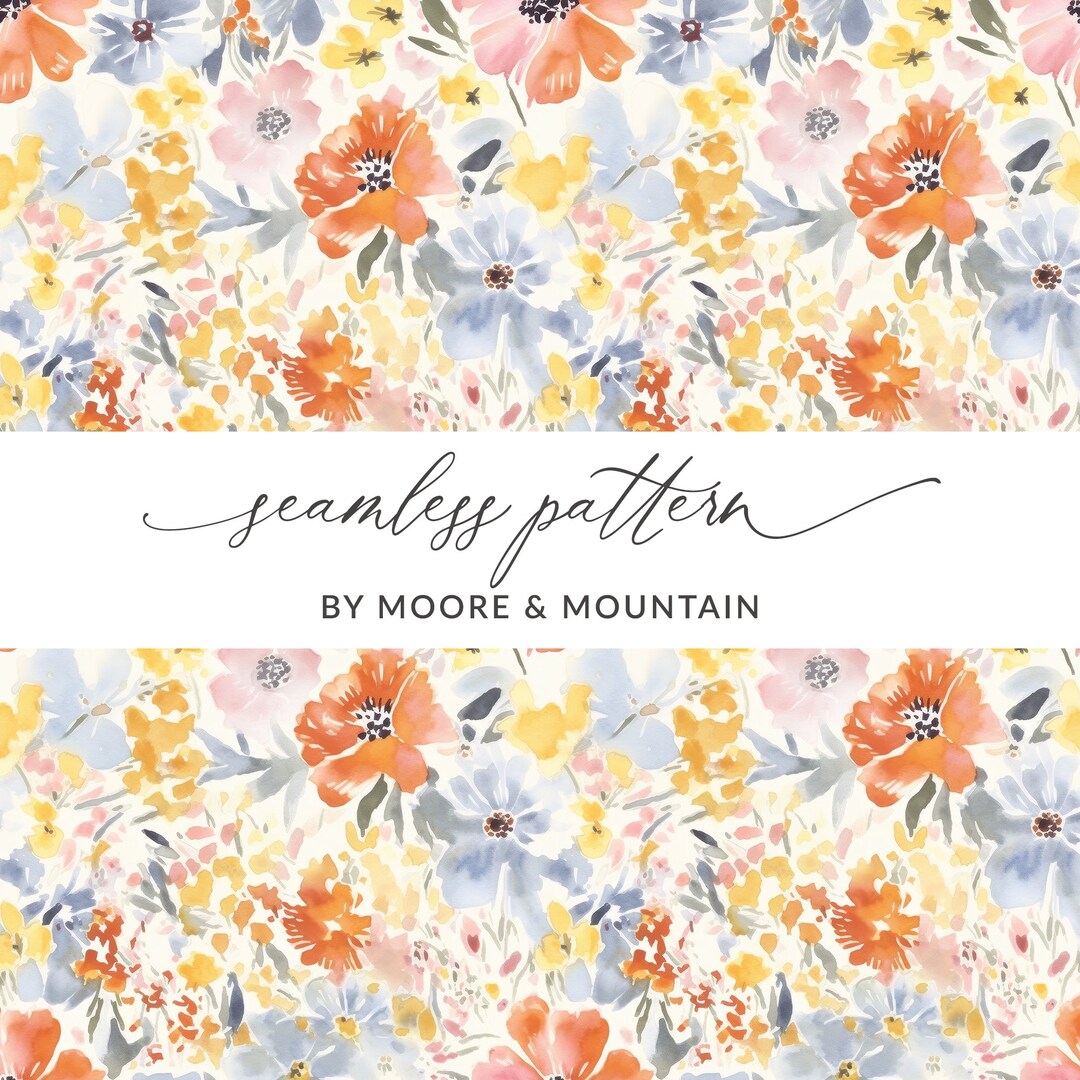 Orange Floral Seamless Pattern for Fabric Design, Orange Watercolor ...