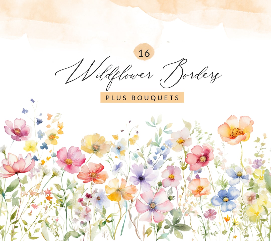 Wildflower Floral Border, Seamless Floral Border Set, Seamless Border ...