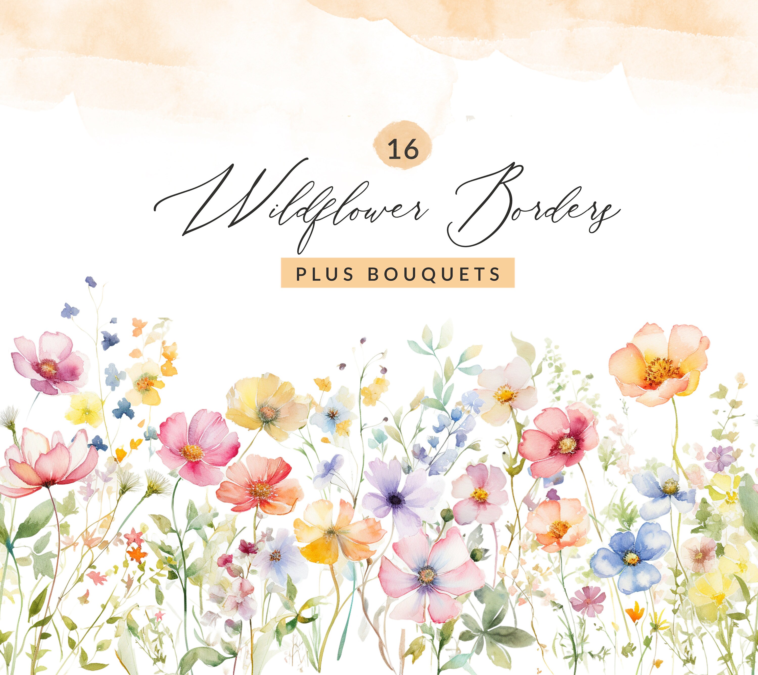 Wildflower Floral Border, Seamless Floral Border Set, Seamless Border ...