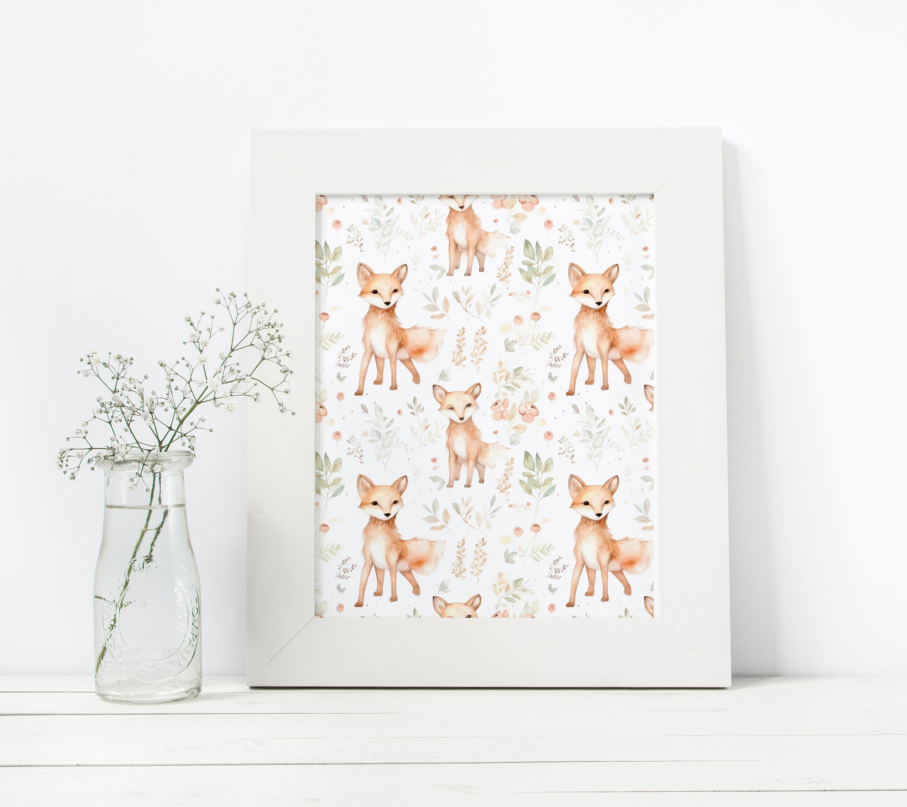 Cute Baby Fox Seamless Pattern, Watercolor Foxes Seamless Background ...