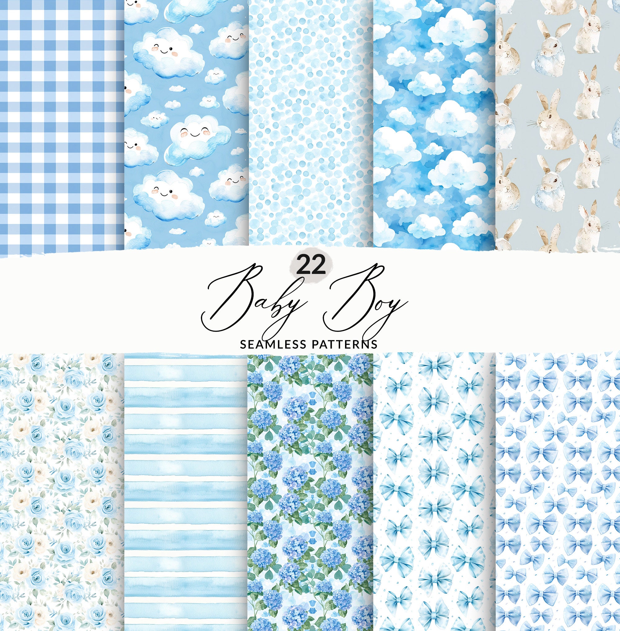 Seamless Baby Boy Patterns, Light Blue Baby Boy Seamless Patterns for ...