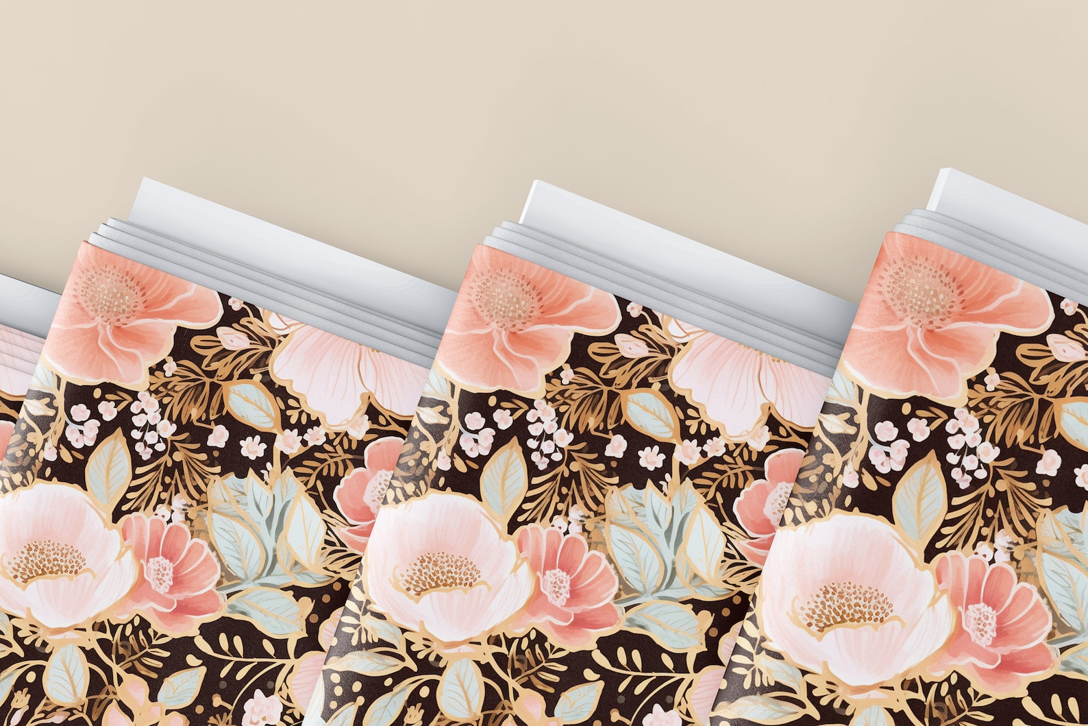 Seamless Pink and Gold Floral Pattern, Seamless Pink and Black Flower ...