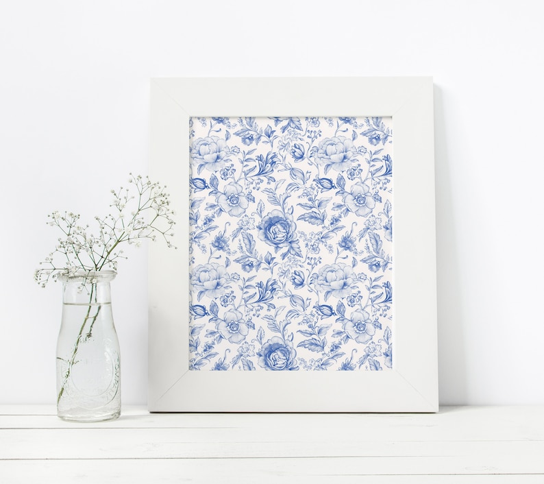 Light Blue and White Floral Pattern, Seamless Delicate Floral Toile ...