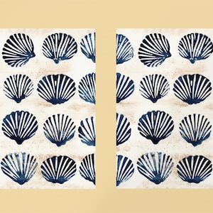 Seamless Seashell Background, Simple Blue Seashells Pattern, Repeating Clamshell Pattern ...