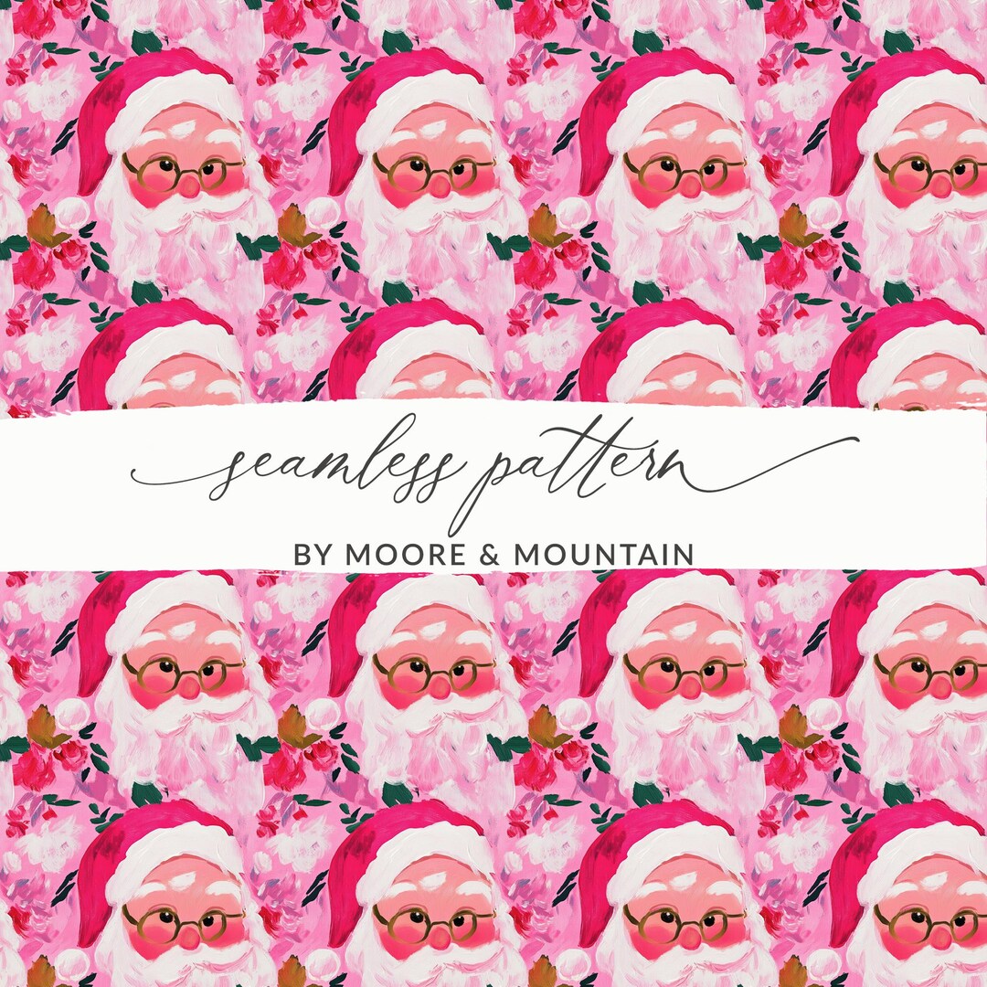 Pink Santa Seamless Pattern Background PNG Digital Paper Cute Santa ...