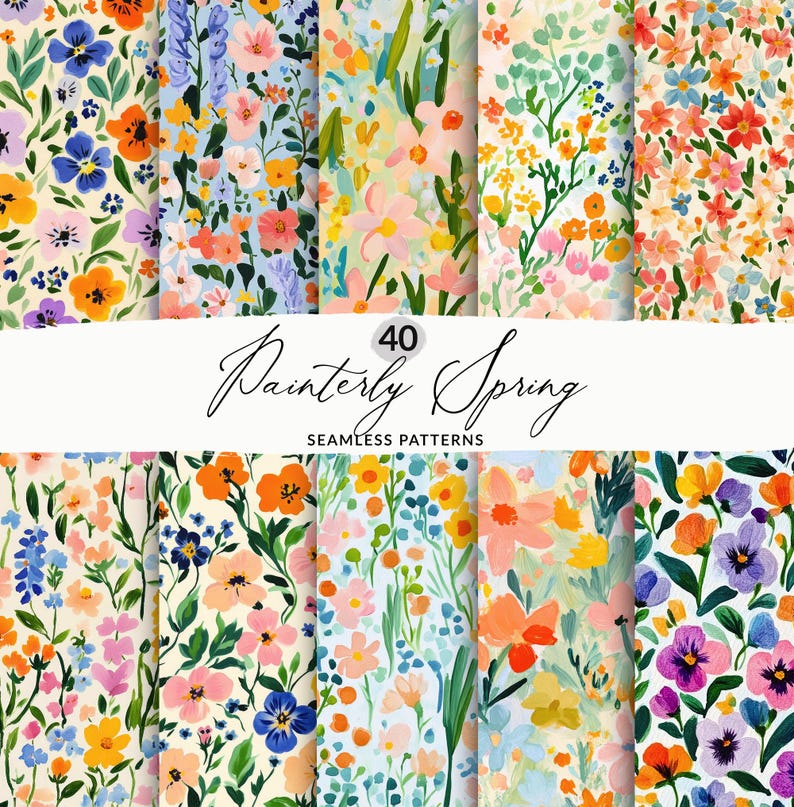 40 Modern Spring Floral Patterns, Painted Spring Flowers Seamless ...