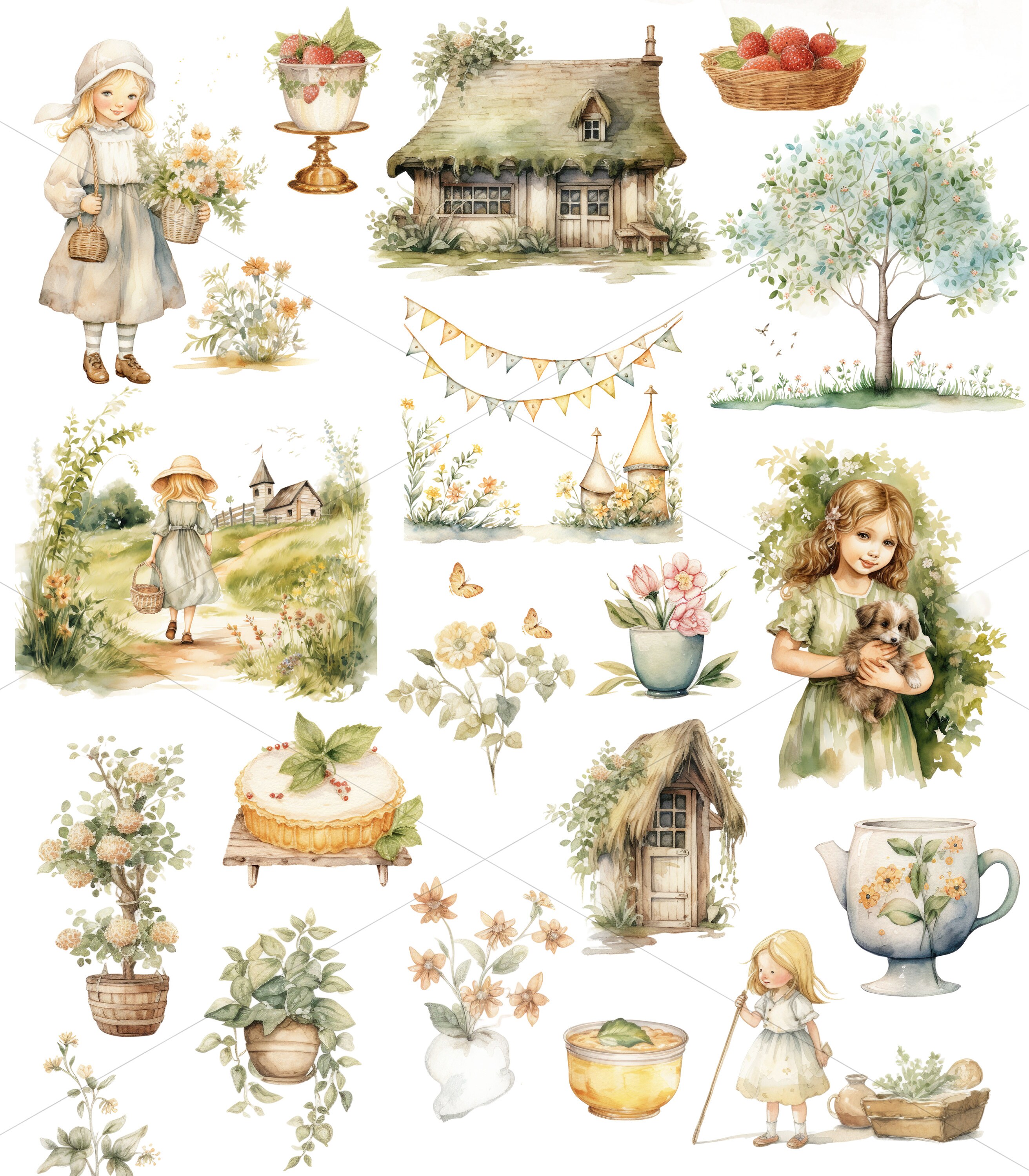 100 Cottagecore Clipart, Watercolor Cottagecore Clipart, Treehouse ...
