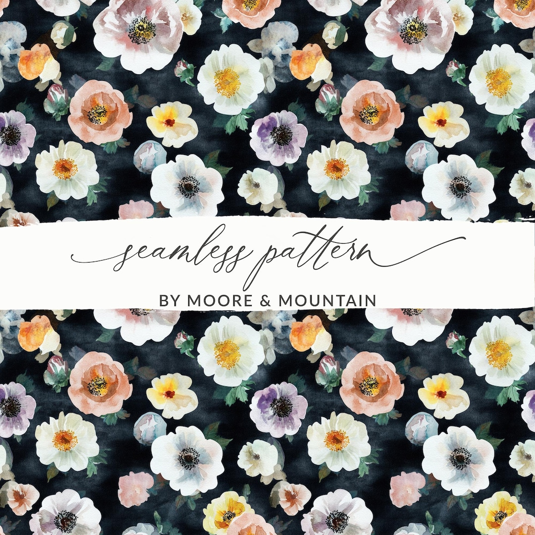Dark Watercolor Seamless File Pattern, Painted Black Watercolor Flowers ...