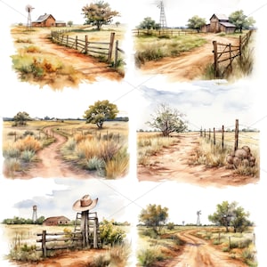 Watercolor Texas Landscape Art Print, Texas Landscape PNG Images ...