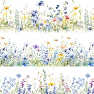 25 Seamless Meadow Borders, Blue Wildflower Borders, Seamless Blue ...