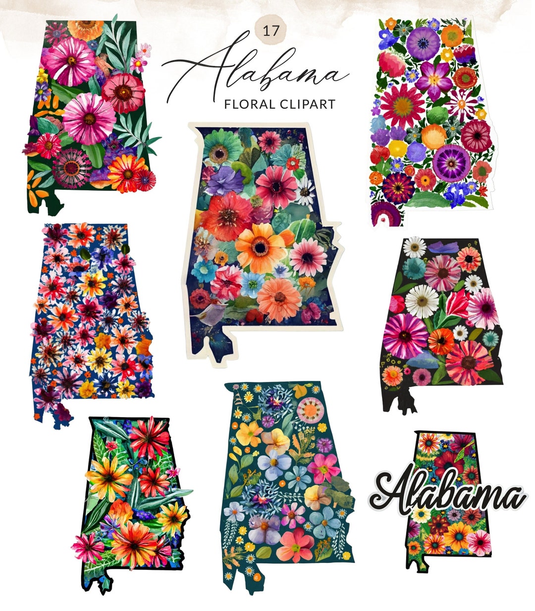State of Alabama Clipart, Alabama State PNG Alabama State With Flowers ...