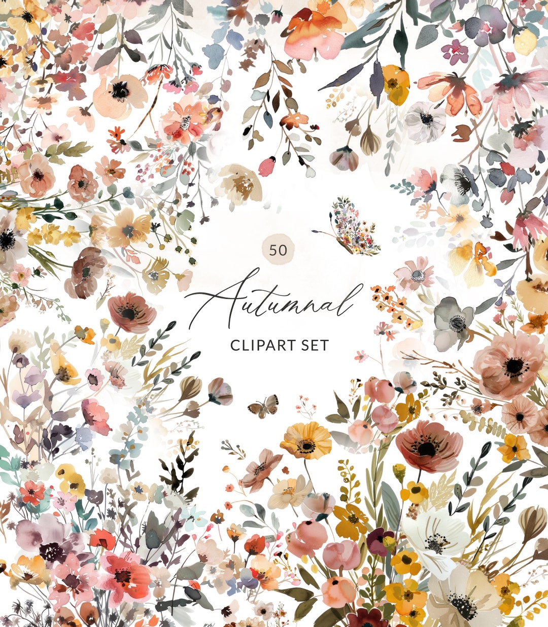 Wildflower Border Set, Watercolor Meadow Border, Field Floral Border ...